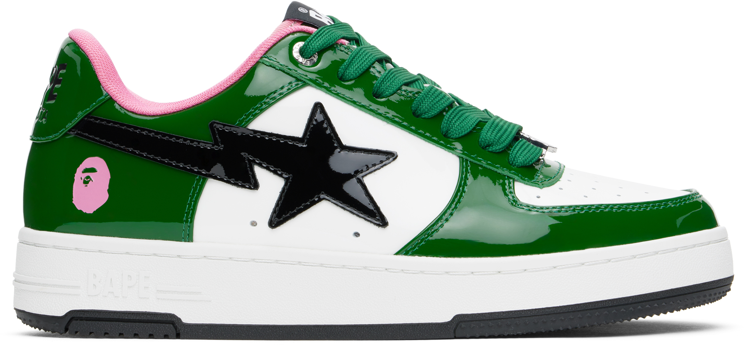 BAPE: Green & White BAPE STA #1 Sneakers | SSENSE