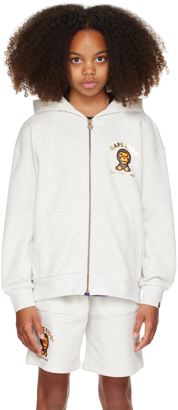 Enfant | Pull à capuche gris à Baby Milo et à logos métallisés par BAPE ...