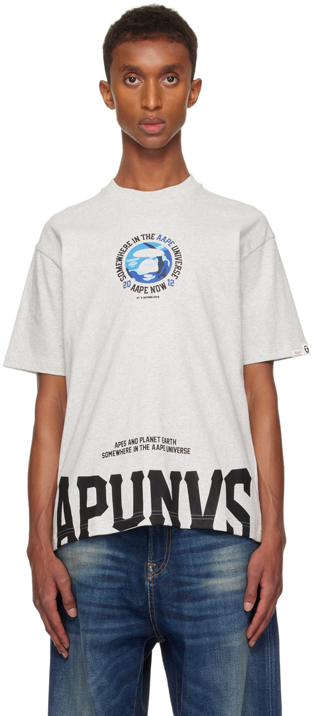 AAPE by A Bathing Ape: Gray Moonface T-shirt | SSENSE