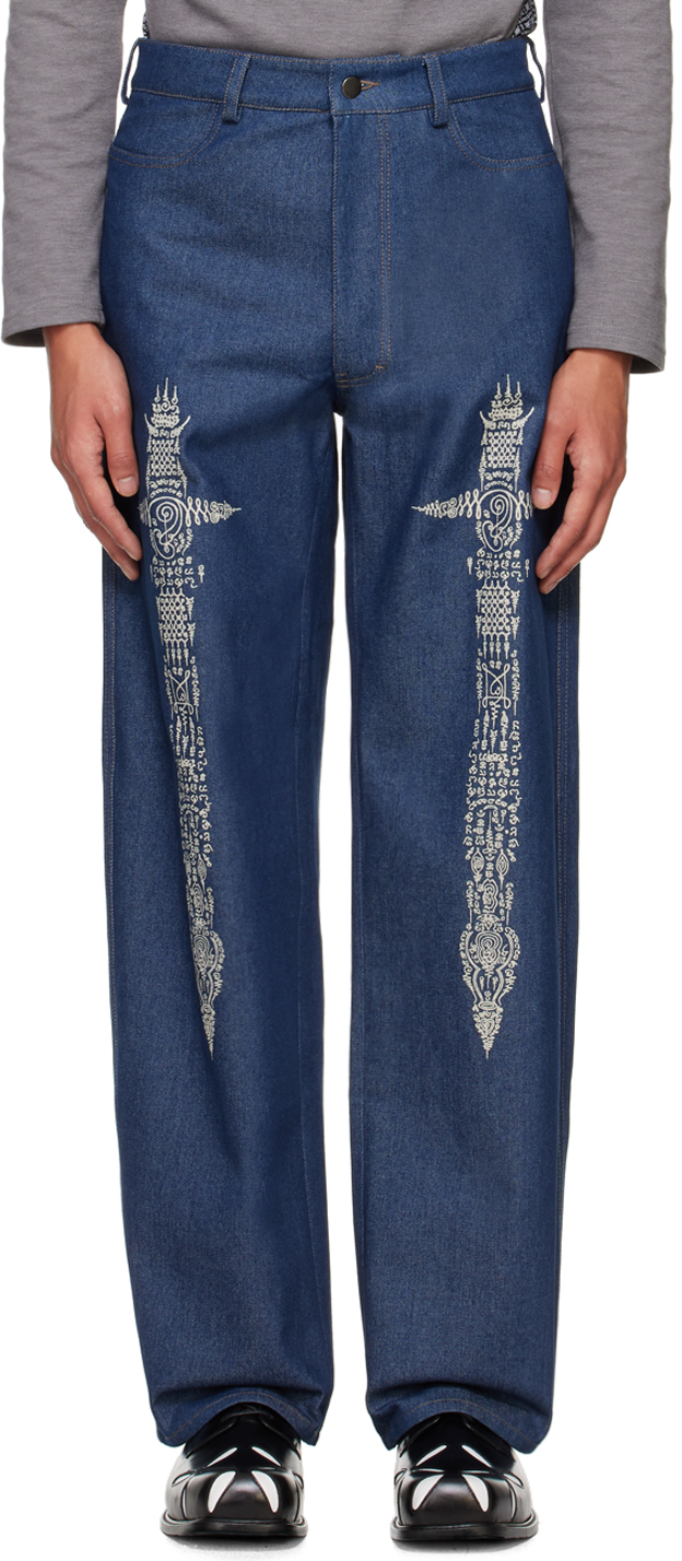 STRONGTHE: Navy Sword Jeans | SSENSE