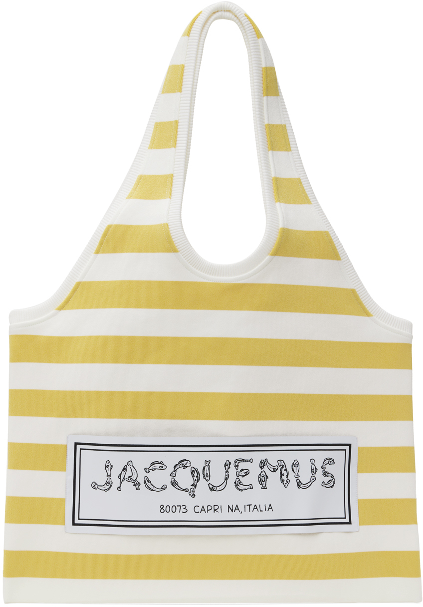 JACQUEMUS: Yellow & White La Casa 'Le sac Marcel' Tote | SSENSE