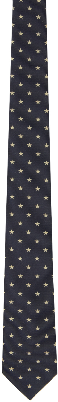 YOHJI YAMAMOTO: Navy Star Pattern JQ Derby Tie | SSENSE