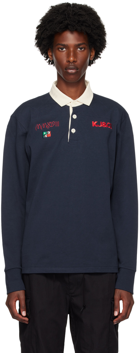 Kijun: Navy Embroidered Rugby Polo | SSENSE