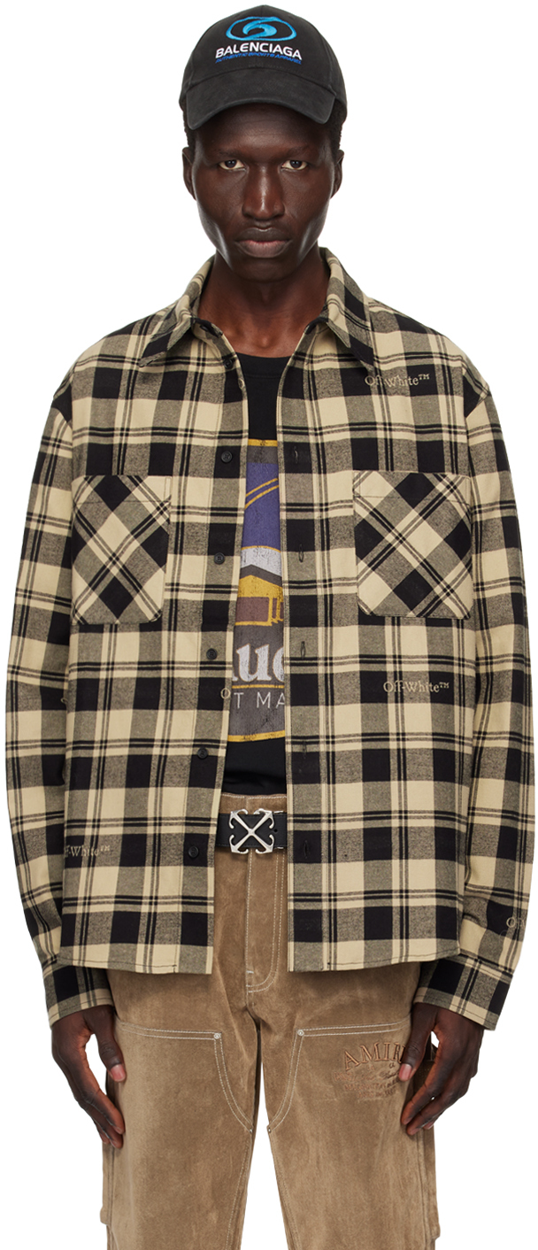 Off-White: Beige & Black Check Shirt | SSENSE