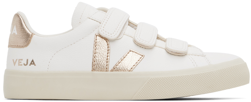 VEJA: White & Gold Recife Leather Sneakers | SSENSE Canada