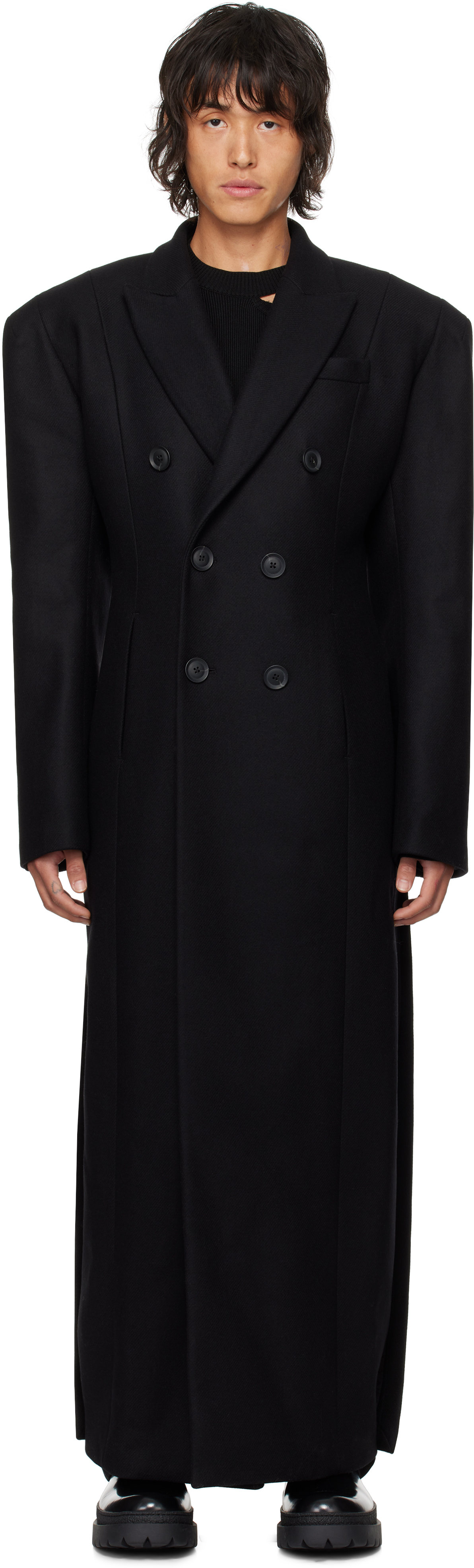 Black Double-Breasted 6 Buttons Coat by LGN Louis Gabriel Nouchi on Sale