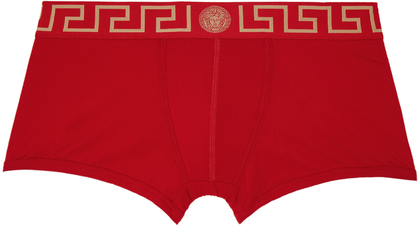 Versace Underwear: Red Greca Border Boxers | SSENSE Canada