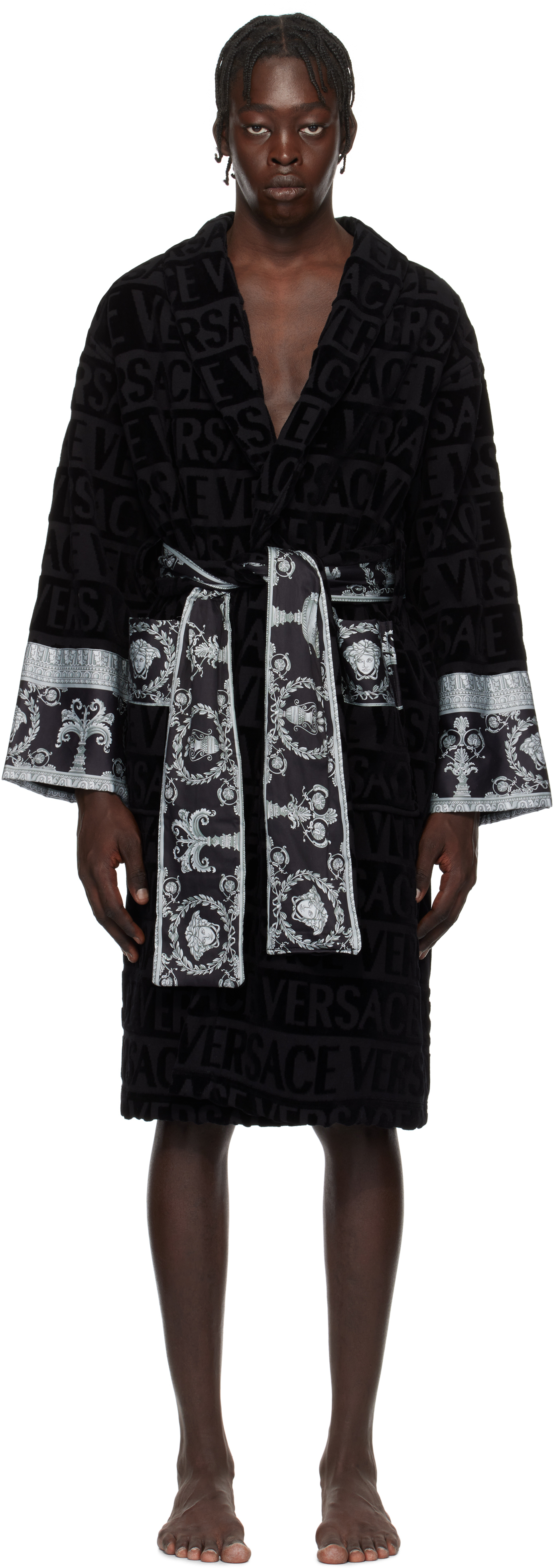 Versace Underwear: Black 'I Heart Baroque' Robe | SSENSE
