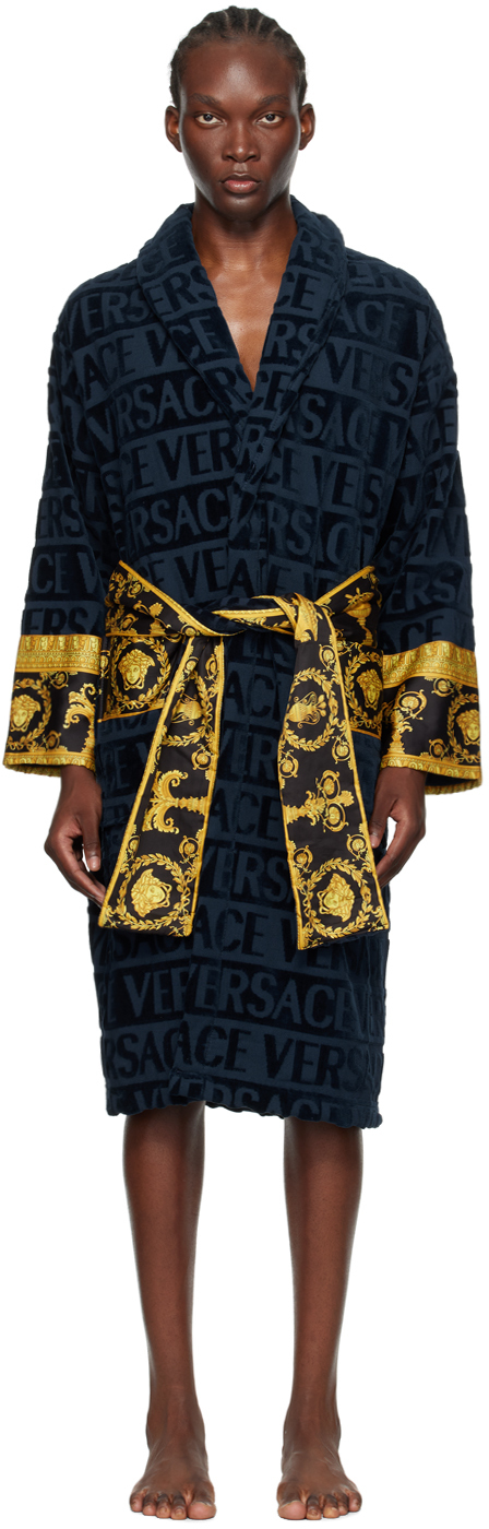 Versace Underwear: Navy 'I Heart Baroque' Robe | SSENSE Canada