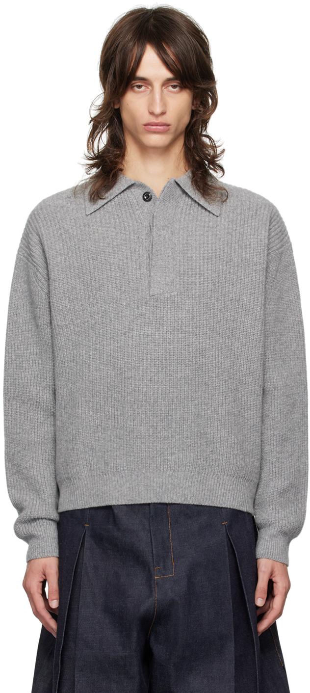 SAGE NATION: Gray Ribbed Polo | SSENSE