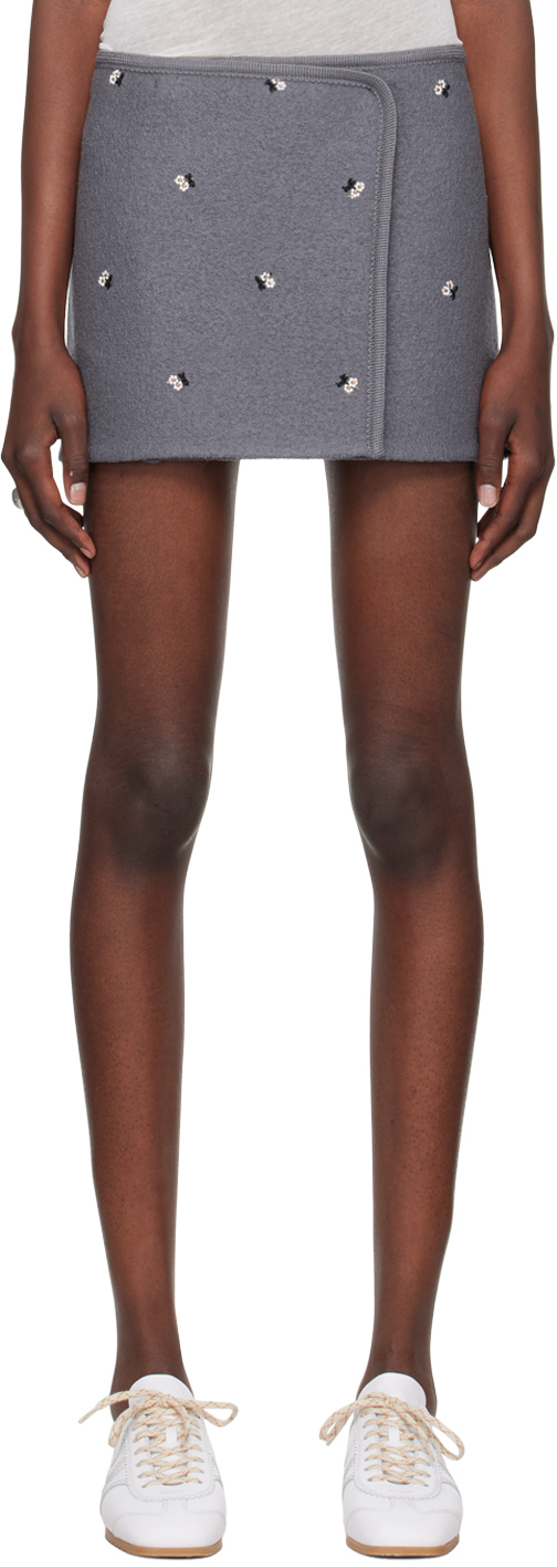 Gray Walker Flowers Miniskirt by Rier on Sale