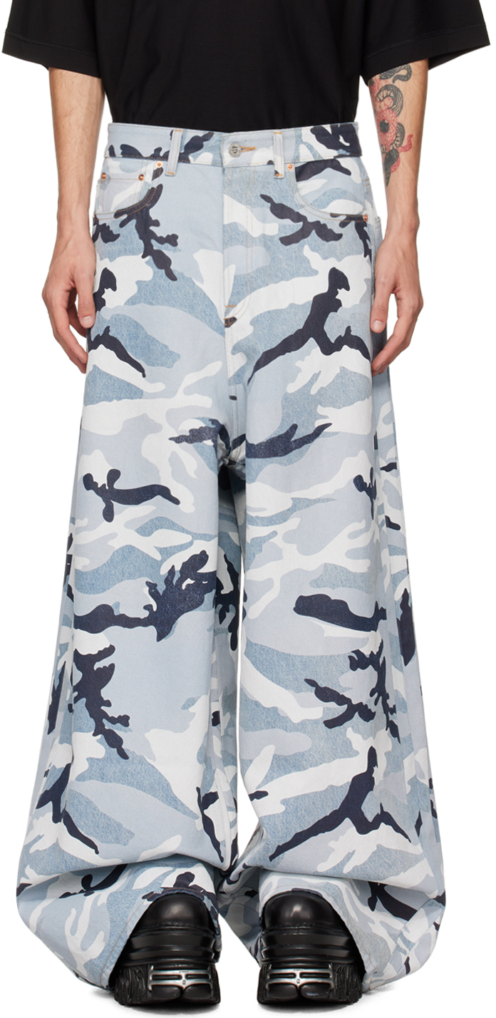 VETEMENTS: Blue Camo Big Shape Jeans | SSENSE