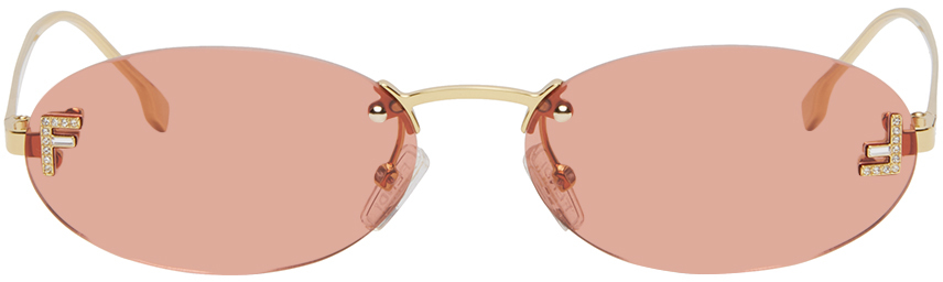 Fendi: Gold Fendi First Crystal Sunglasses | SSENSE