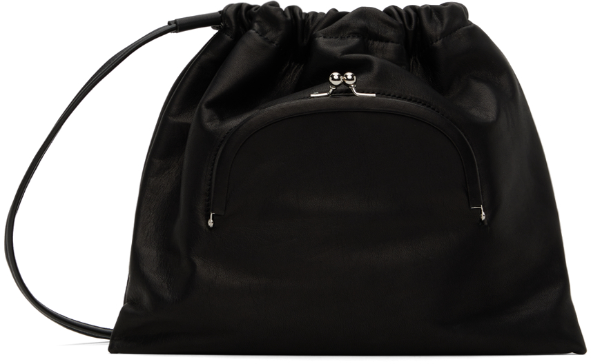 Y's: Black Soft Leather Metal Clasp Pochette Bag | SSENSE Canada