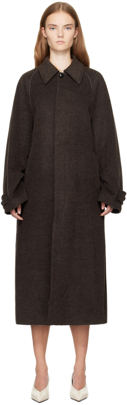 Brown Wool Raglan Long Coat by UMBER POSTPAST on Sale