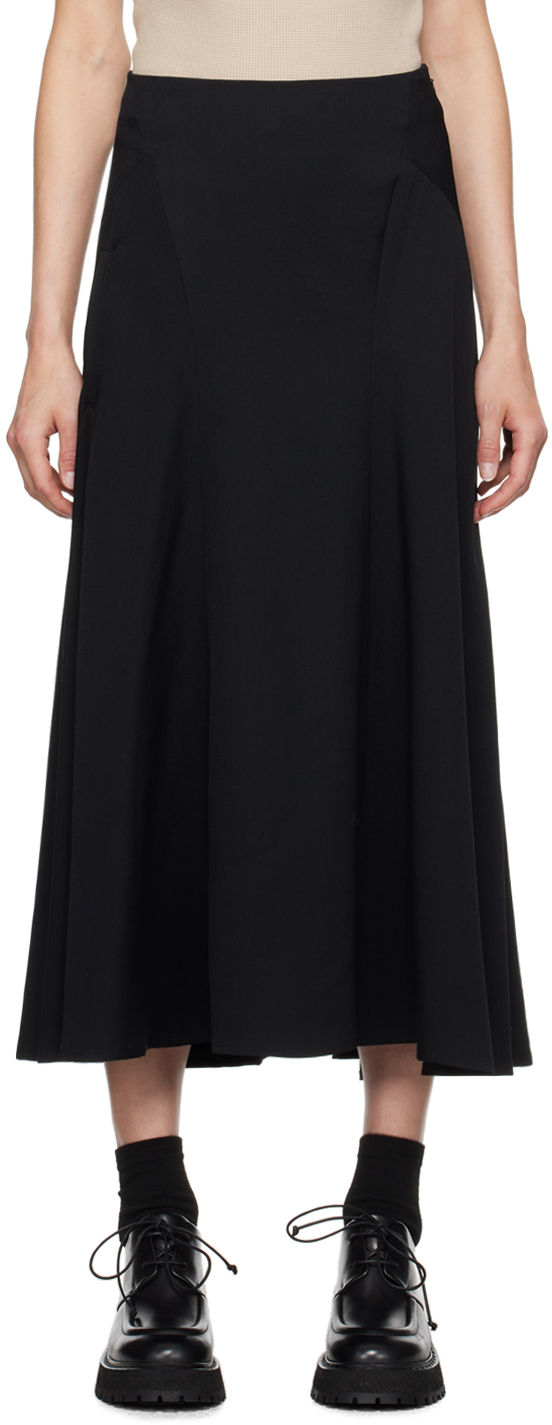 Black Paneled Maxi Skirt by Y's on Sale
