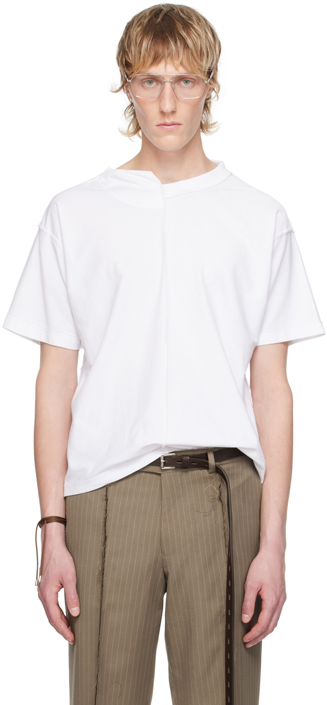 HODAKOVA: White Asymmetric Split T-Shirt | SSENSE