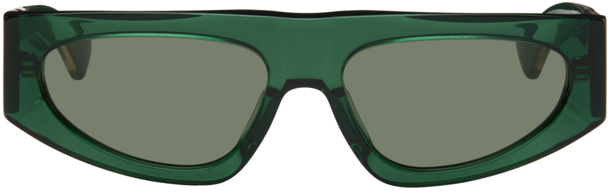 Bottega Veneta: Green Rectangular Sunglasses | SSENSE