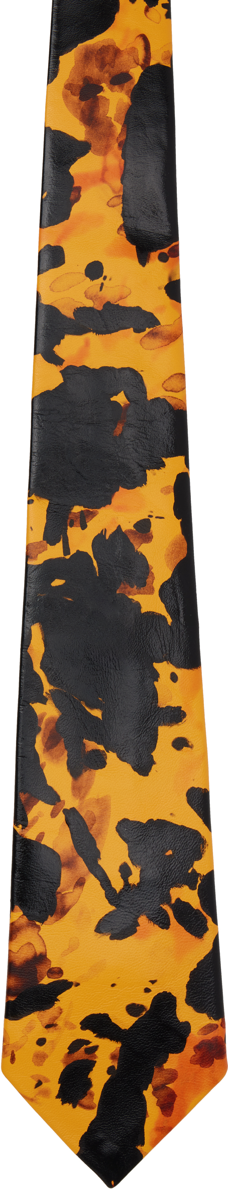 Bottega Veneta: Black & Yellow Turtle Shell Printed Leather Tie | SSENSE