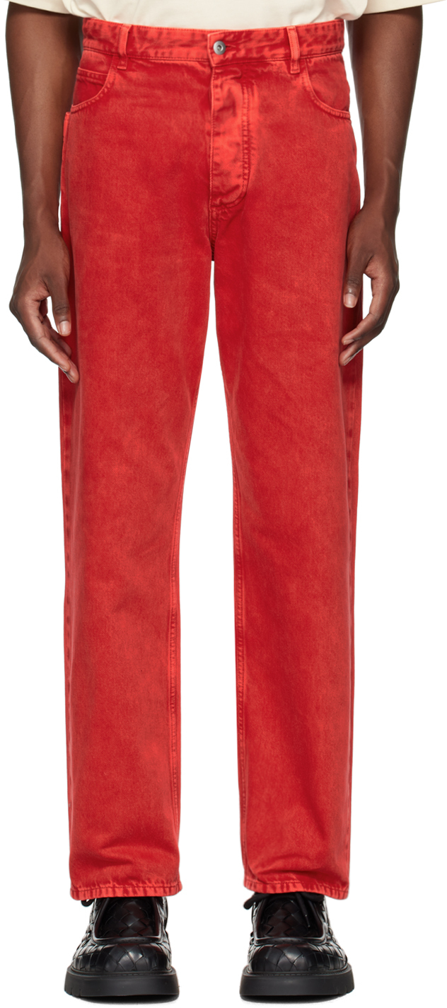 Bottega Veneta: Red Wash Wide Leg Jeans | SSENSE Canada