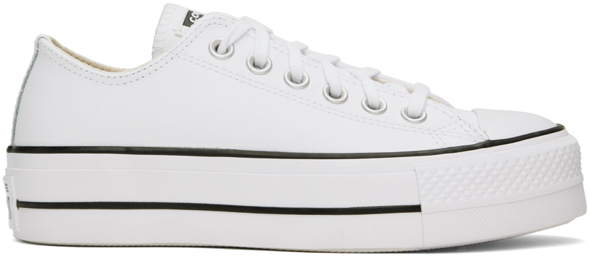 Converse: White Chuck Taylor All Star Platform Leather Low Top Sneakers ...
