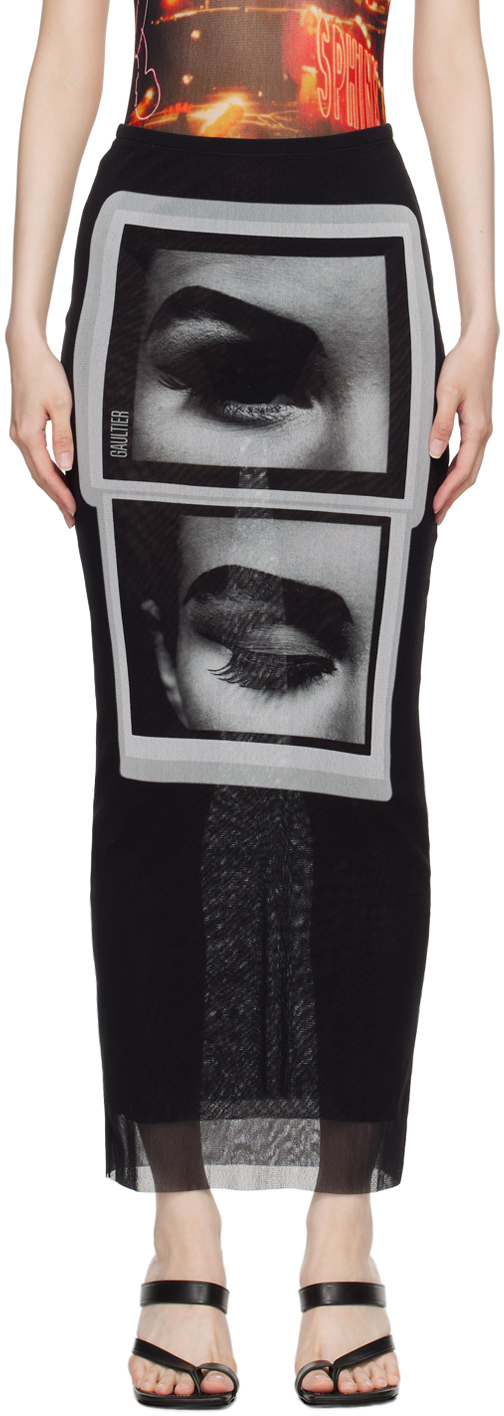 Black 'The Eyes And Lips' Maxi Skirt by Jean Paul Gaultier on Sale
