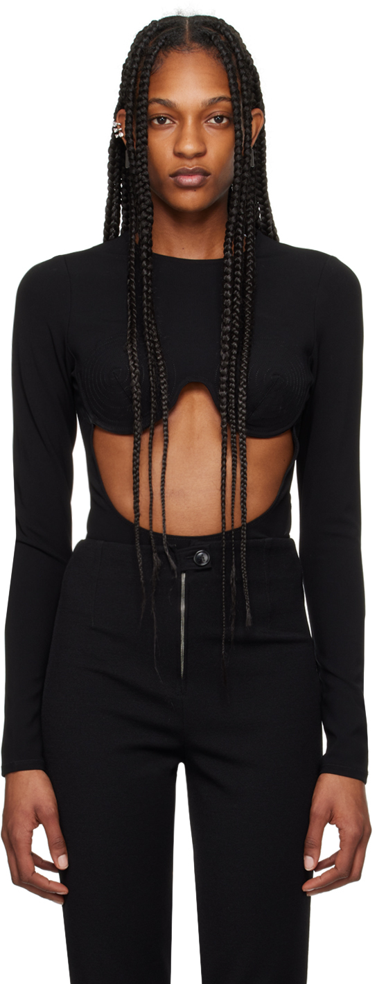 Black Cone Bra Bodysuit by Jean Paul Gaultier on Sale