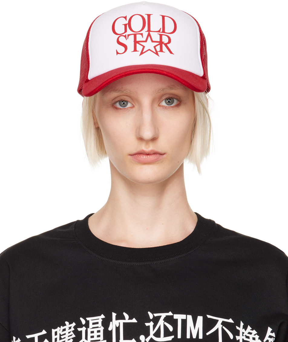 White & Red 'Gold Star' Cap by Praying on Sale