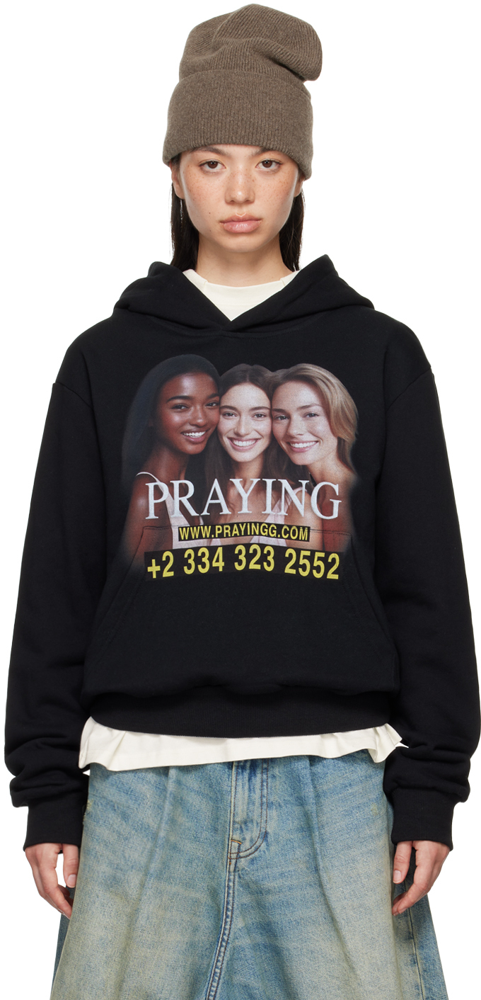 Praying: Black AI Girls Hoodie | SSENSE