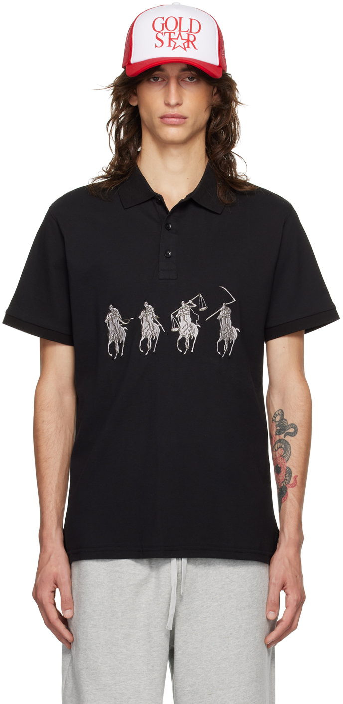 Praying: Black Embroidered Horsemen Polo | SSENSE
