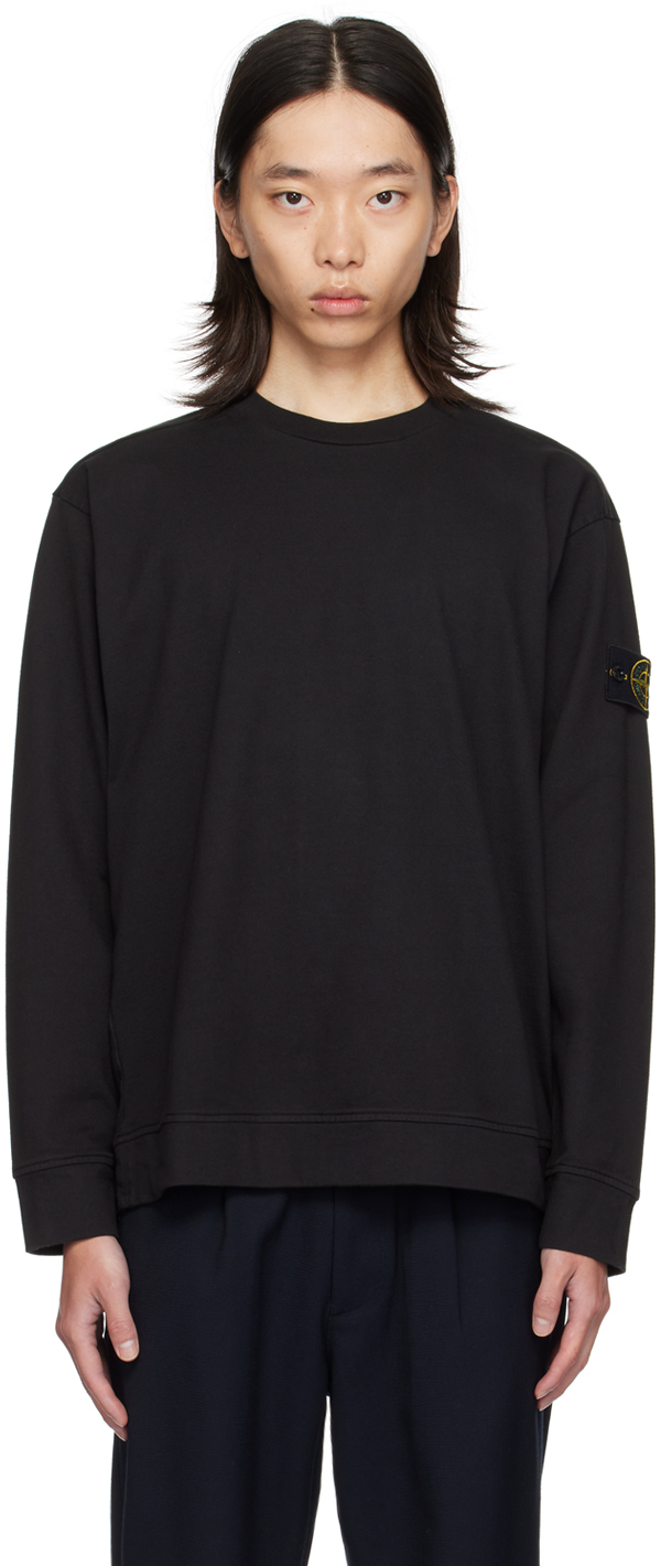 Stone Island: Pull molletonné noir à écusson | SSENSE France