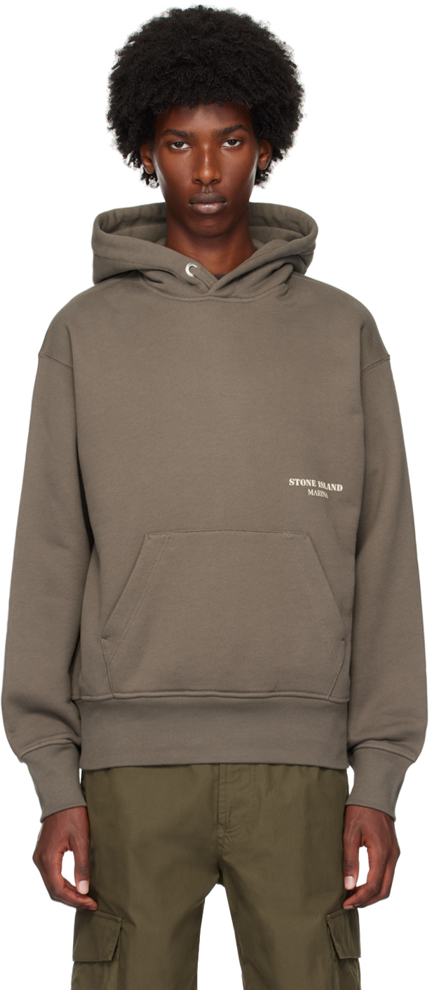Stone Island: Pull à capuche 'Stone Island Marina' taupe | SSENSE France