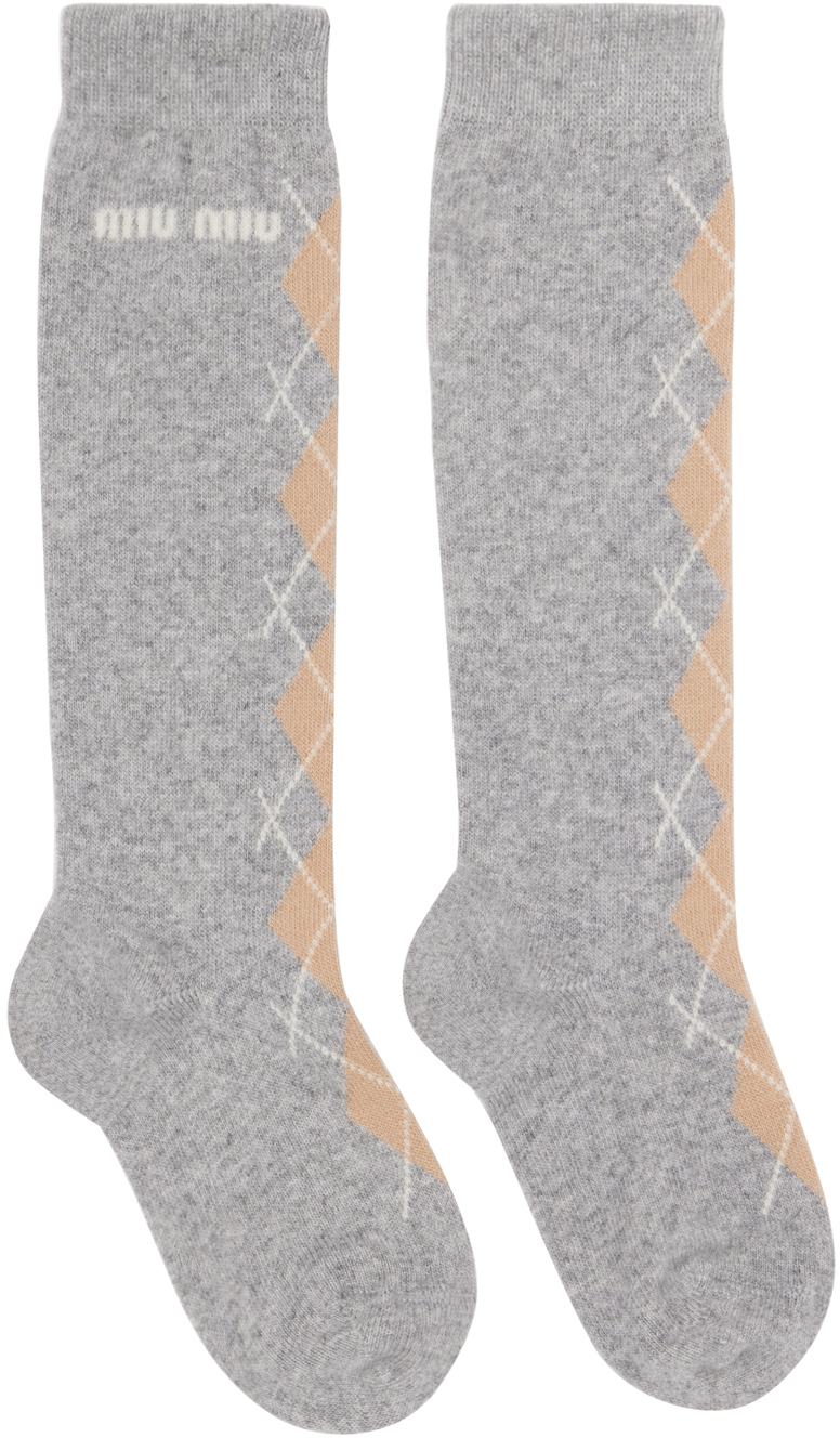 Miu Miu: Gray Wool Cashmere Socks | SSENSE Canada