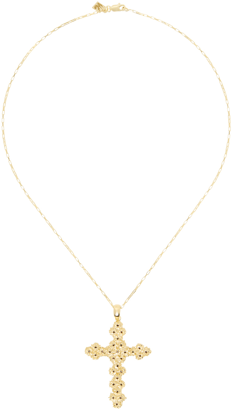 Veneda Carter: Gold VC021 Ruby Cross Necklace | SSENSE
