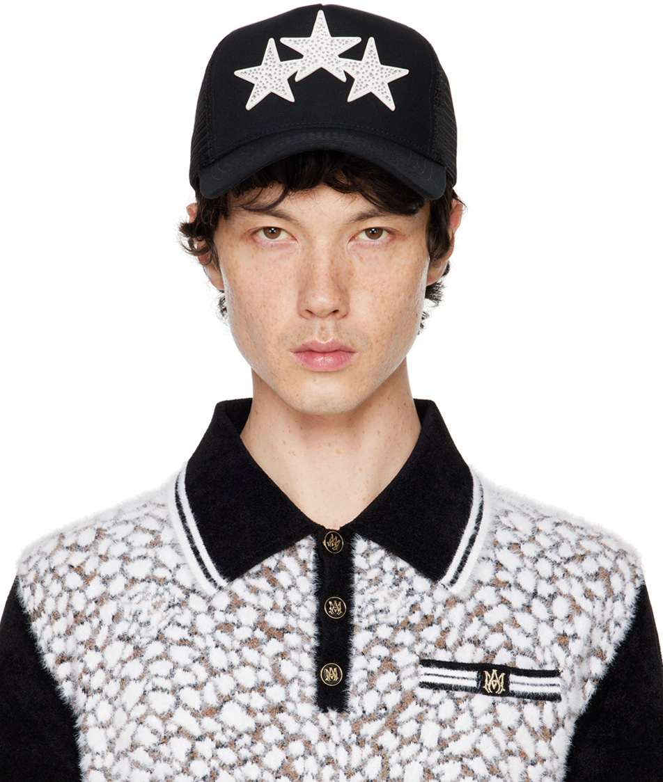 AMIRI: Black & White Crystal 3 Star Trucker Cap | SSENSE Canada