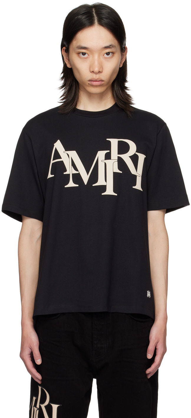 AMIRI: Black Amiri Staggered T-Shirt | SSENSE AMIRI: Black Amiri Staggered T-Shirt | SSENSE