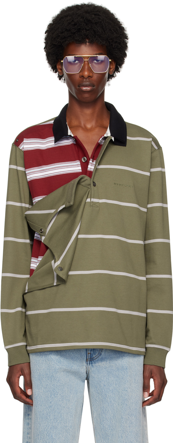 Green & Red Double Collar Snap Off Long Sleeve Polo by Y/Project on Sale