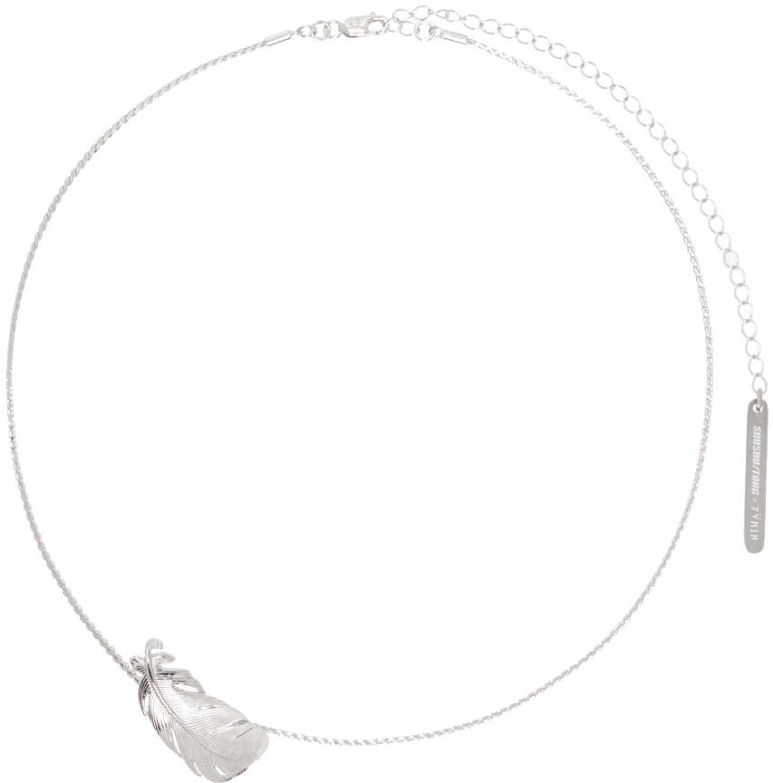 Silver YVMIN Edition Curly Feather Thin Necklace by SHUSHU/TONG on Sale