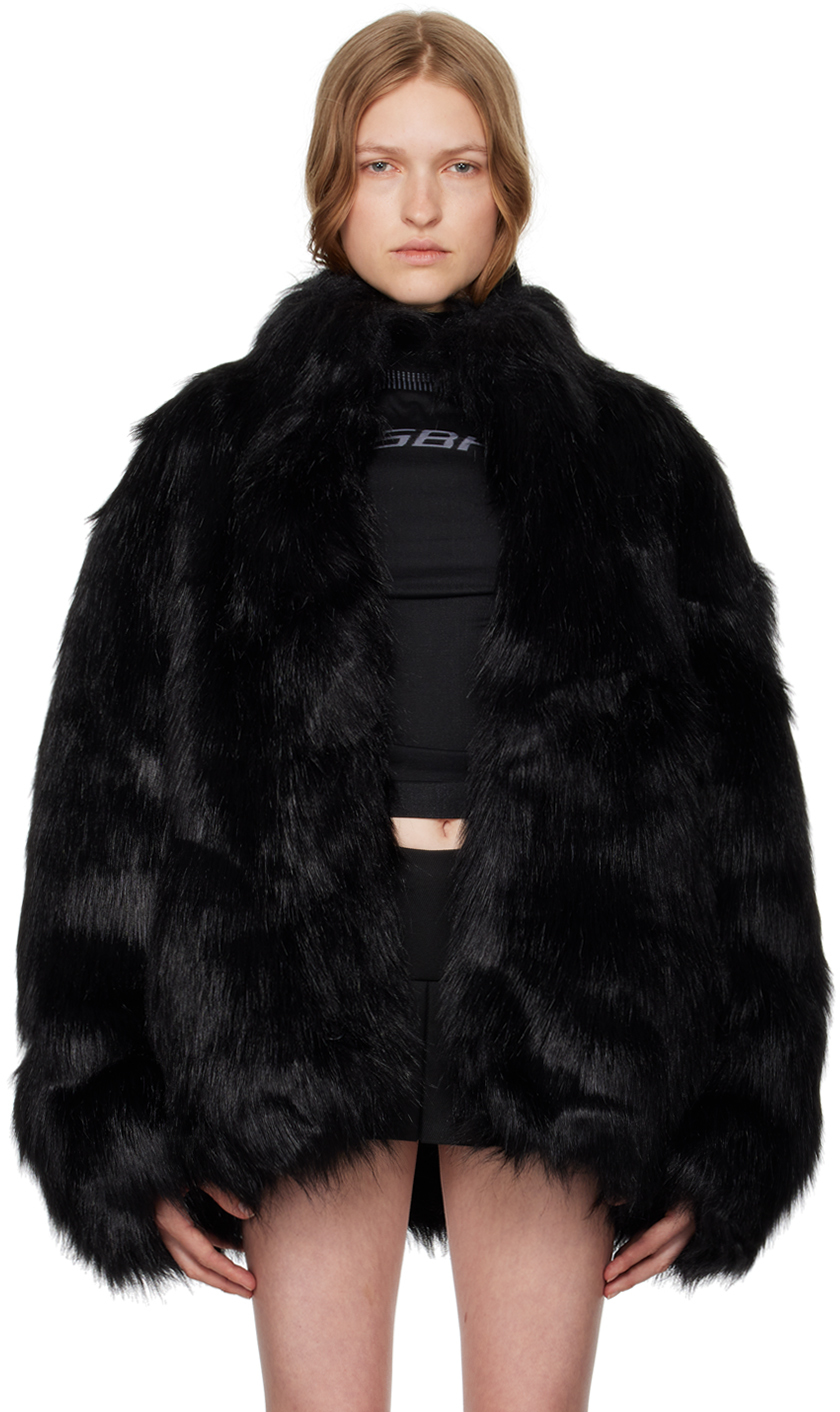 MISBHV: Black Funnel Neck Faux-Fur Jacket | SSENSE