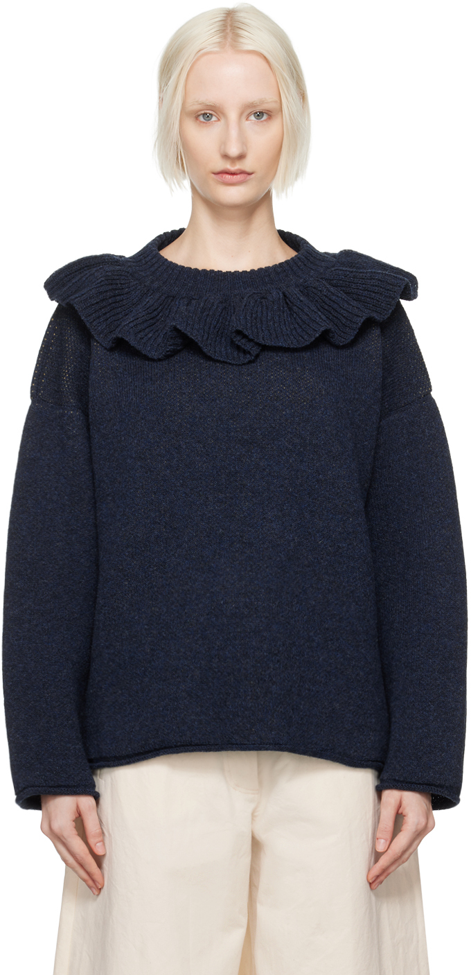 Cawley: Navy Ruffle Sweater | SSENSE