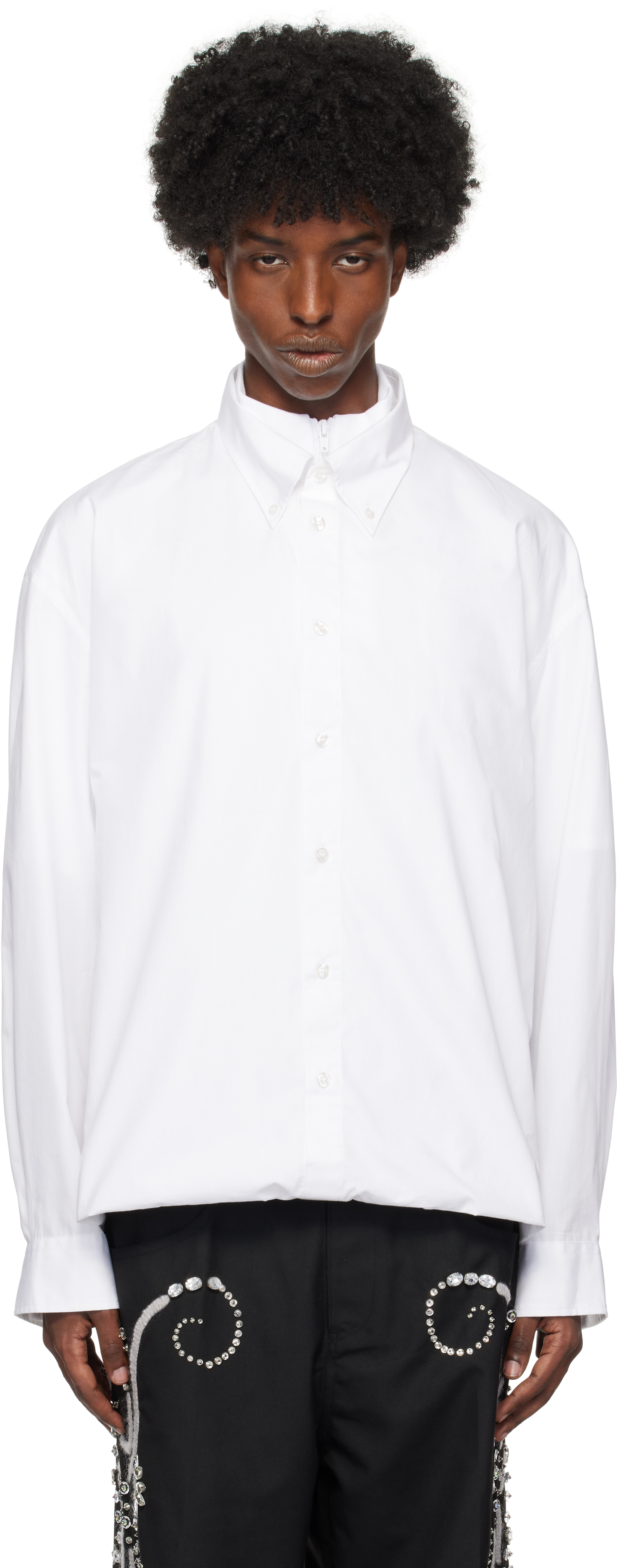 BLUEMARBLE: White Double-Layered Foldover Long Sleeve Shirt | SSENSE