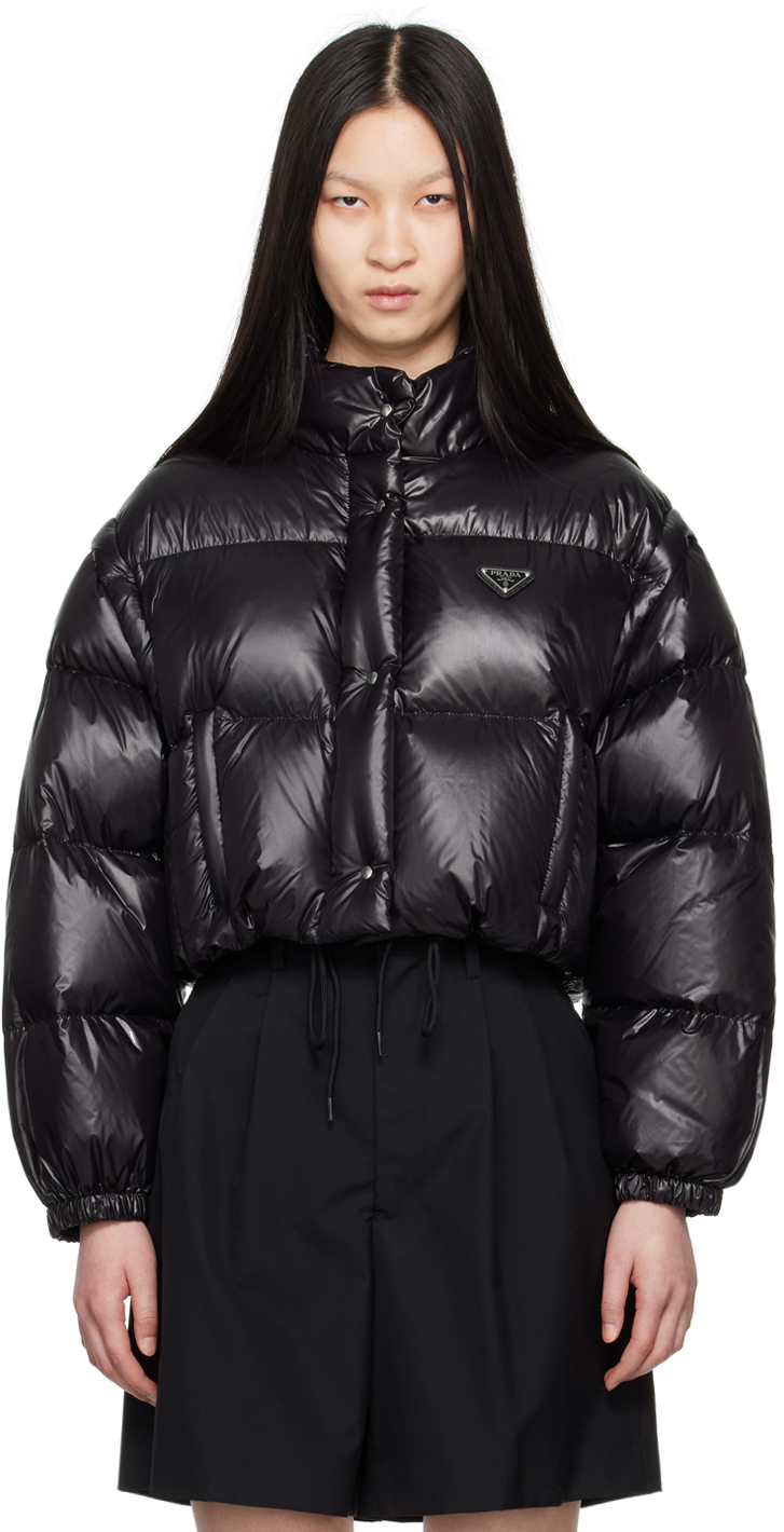 Prada: Black Re-Nylon Cropped Down Jacket | SSENSE Canada