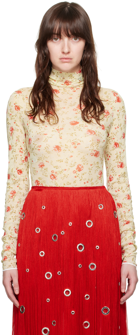 Prada: Beige Printed Bodysuit | SSENSE Canada