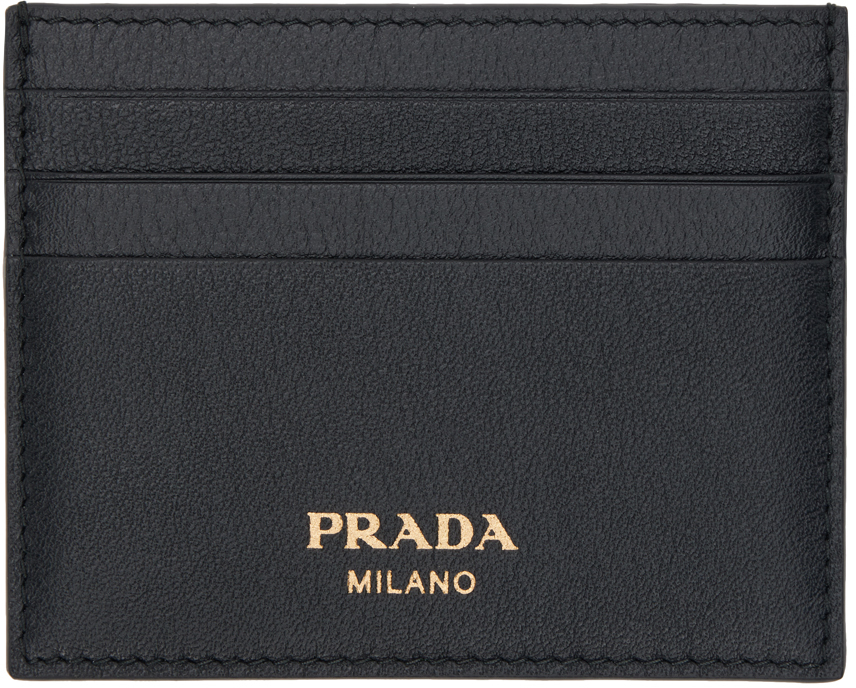 Prada: Black Leather Card Holder | SSENSE Canada