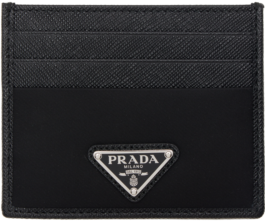 Prada: Black Re-Nylon & Saffiano Leather Card Holder | SSENSE Canada