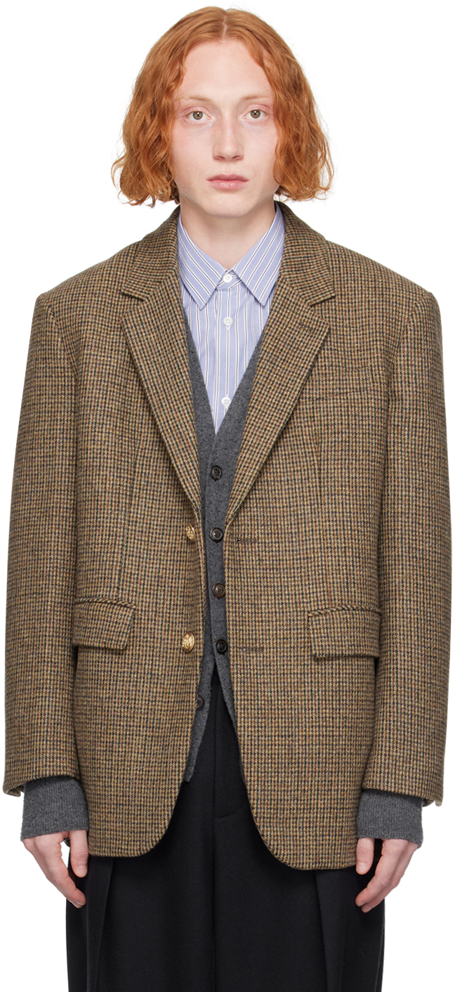 Brown Check Blazer by Dunst on Sale