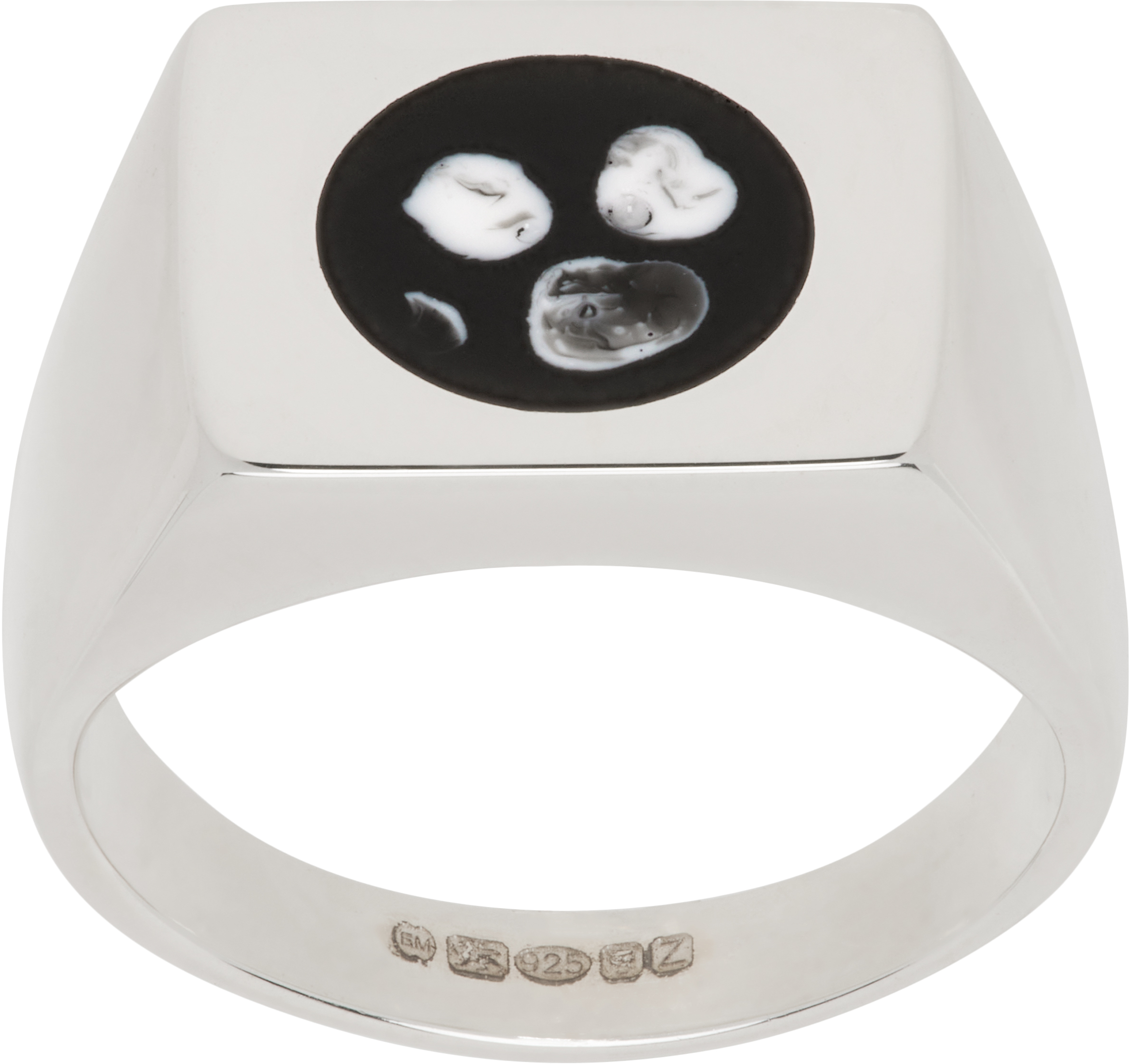 Ellie Mercer: Silver & Black Circle Resin Signet Ring | SSENSE Canada