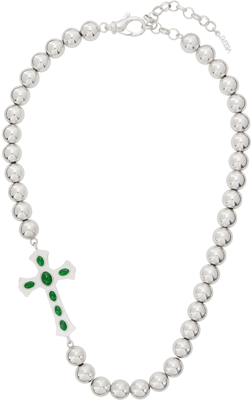 White Gold 'The Ball Cross' Necklace by VEERT on Sale