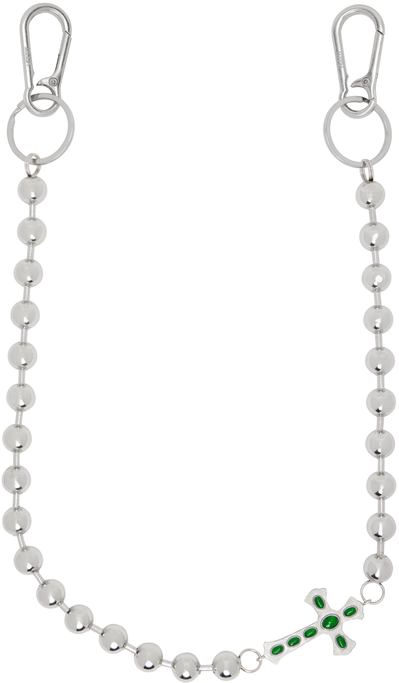 VEERT: White Gold 'The Ball Cross' Keychain | SSENSE