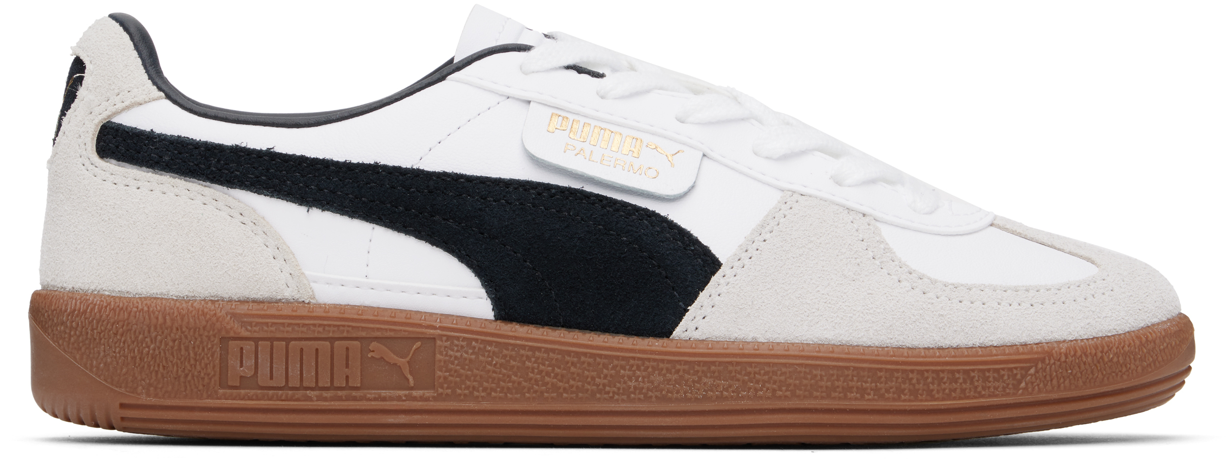 PUMA: White & Gray Palermo Leather Sneakers | SSENSE UK